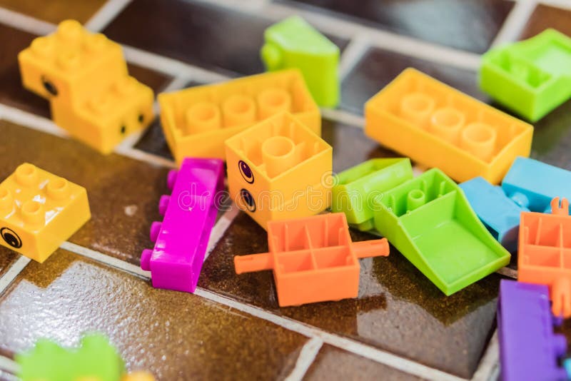 Pile plastic toy blocks stock photo. Image of constructor - 77207990