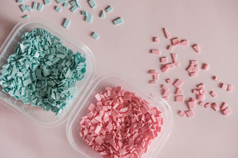 A Pile of Plastics - Small Pieces of Hard Plastic, Pink and Blue Color ...