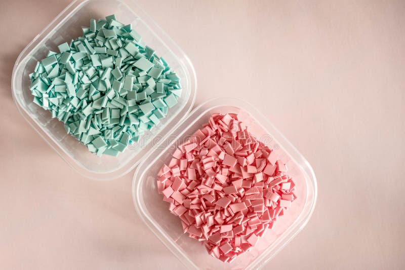A Pile of Plastics - Small Pieces of Hard Plastic, Pink and Blue Color ...