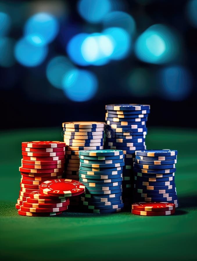 Pile of Poker Chips on a Green Table Stock Illustration - Illustration ...