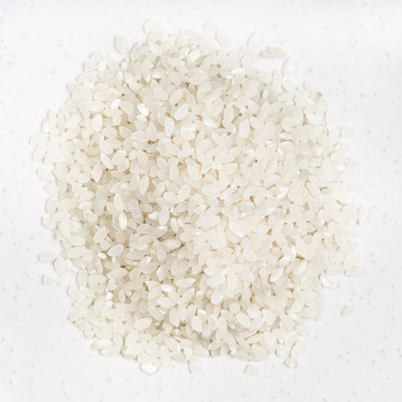 Pile of Polished Medium-grain Rice Closeup on Gray Stock Image - Image ...