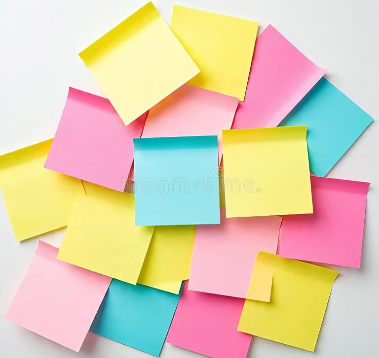 A Pile of Post it Notes on a White Surface Stock Illustration ...