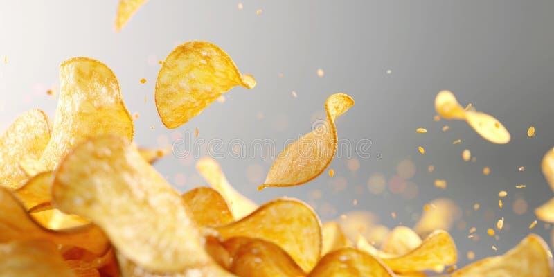 A Pile of Potato Chips Falling through the Air Stock Photo - Image of ...