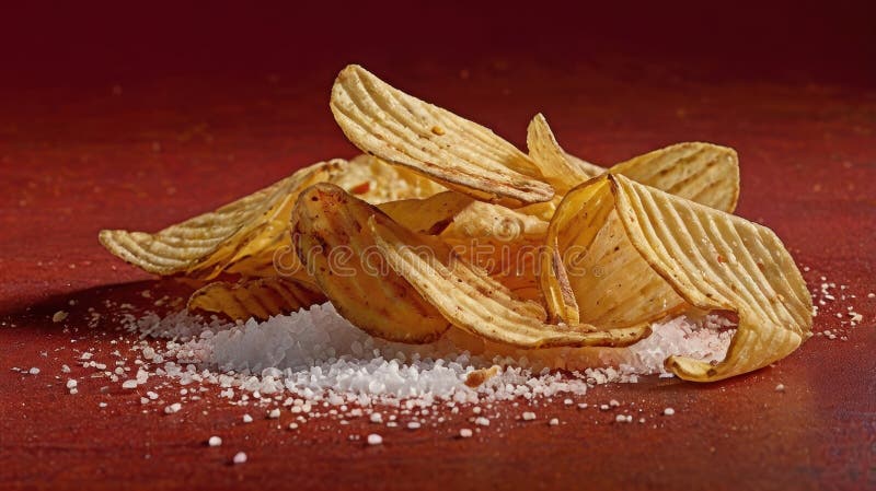 Pile of Potato Chips on a Table with Salt Stock Illustration ...