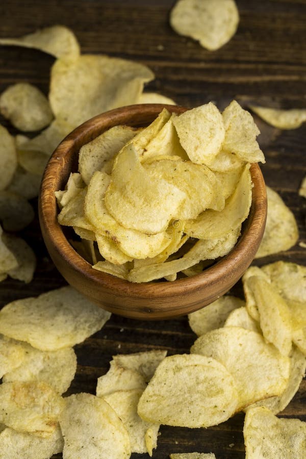 Pile of Potato Chips on the Table Stock Image - Image of table, snack ...