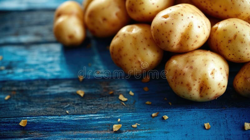 Pile Potatoes Sitting Blue Table Stock Photos - Free & Royalty-Free ...