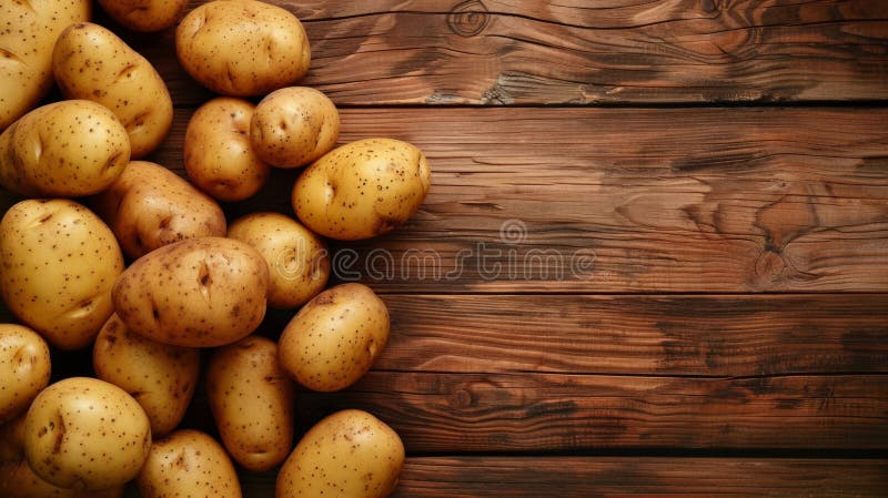 Pile of Potatoes on Wood Table Stock Photo - Image of wood, brown ...