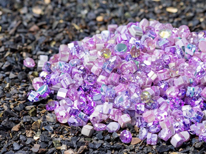 A Pile of Purple Crystals on a Gravel Ground Stock Photo - Image of ...