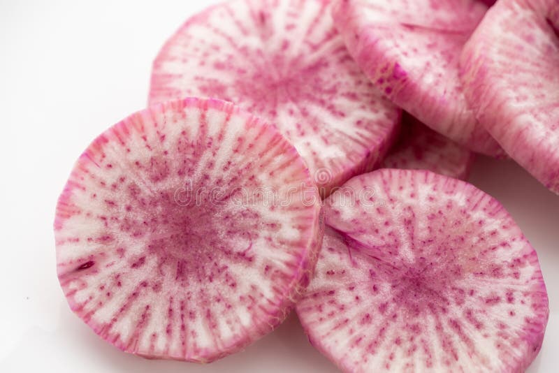 Pile of Purple Daikon Radish Slice Isolated on White Background Stock ...