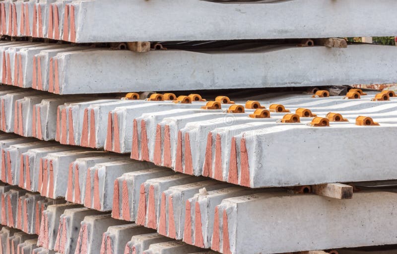 Pile of Railway Concrete Sleeper. Stock Photo - Image of railroad ...