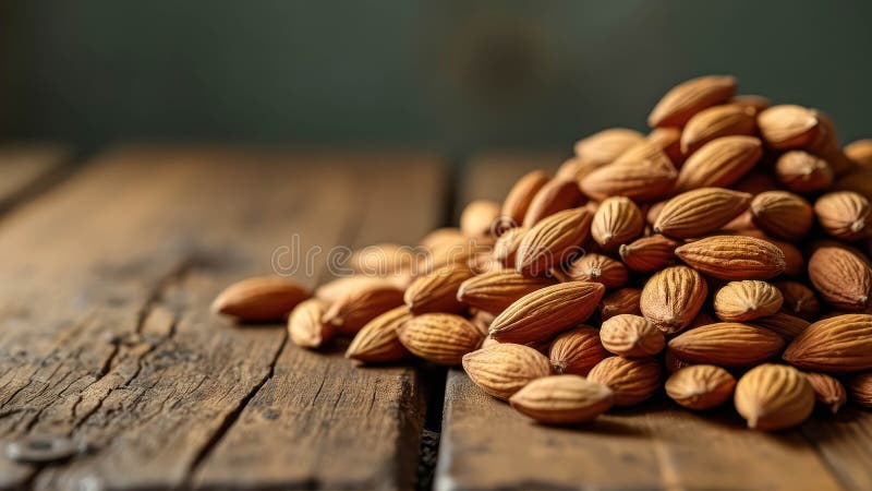 Pile of Raw Almonds on Rustic Wooden Table in Warm Light Stock ...