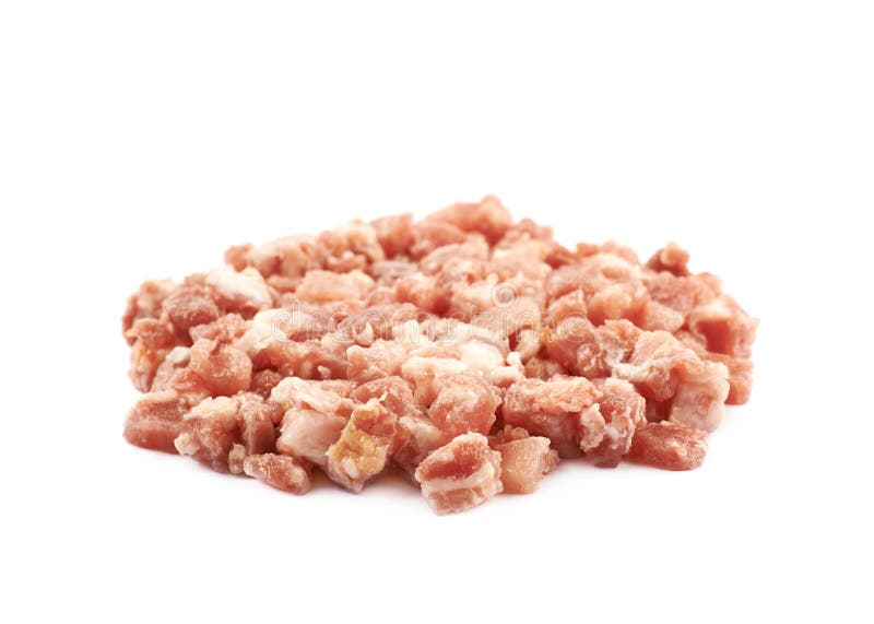 Pile of Raw Bacon Bits Isolated Stock Photo - Image of cross, cooking ...