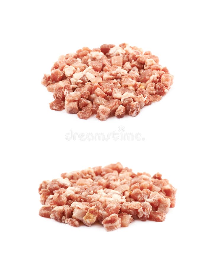 Pile of Raw Bacon Bits Isolated Stock Image - Image of bacon, meal ...