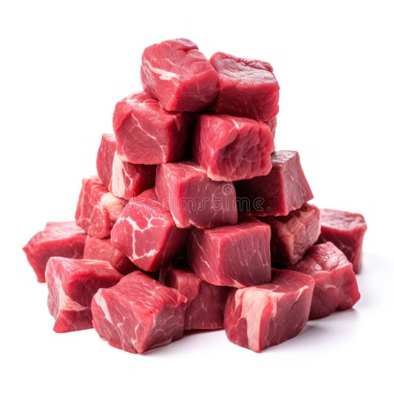 Pile of Raw Beef Cubes on a White Background Stock Illustration ...