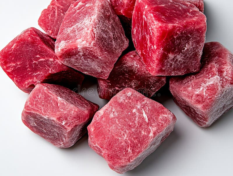 A Pile of Raw Beef Cubes on a White Surface Stock Image - Image of ...