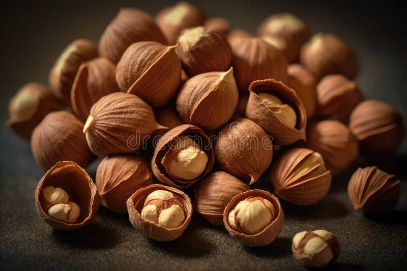 A Pile of Raw Hazelnuts in Shells. Generative AI Stock Illustration ...