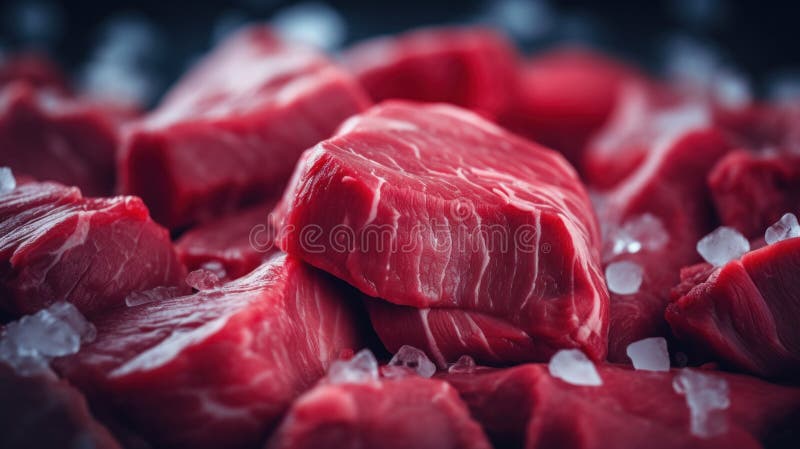 A Pile of Raw Meat with Ice Cubes on Top, AI Stock Photo - Image of ...