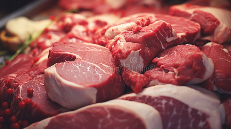A Pile of Raw Meat on a Kitchen Counter. Suitable for Food Industry ...