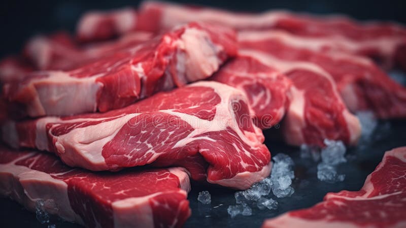 A Pile of Raw Meat Sitting on Ice in a Black Container, AI Stock Image ...