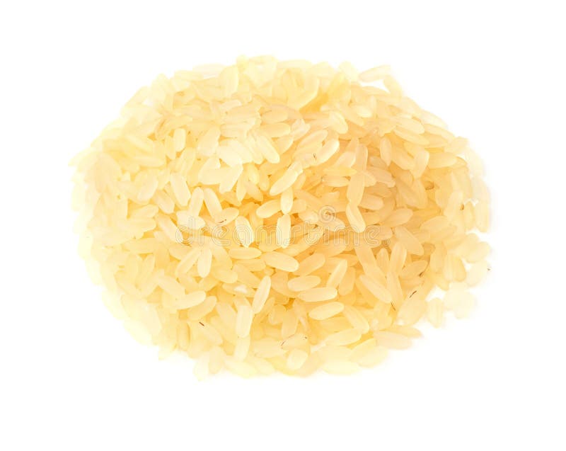 Pile of Raw Parboiled Rice Closeup on White Stock Image - Image of ...