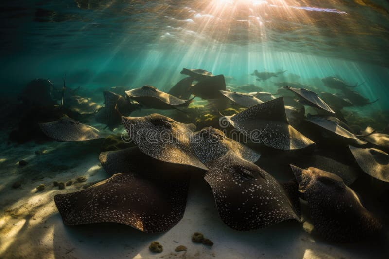 Pile of Rays Swimming Together, Their Colorful Patterns Shining Stock ...