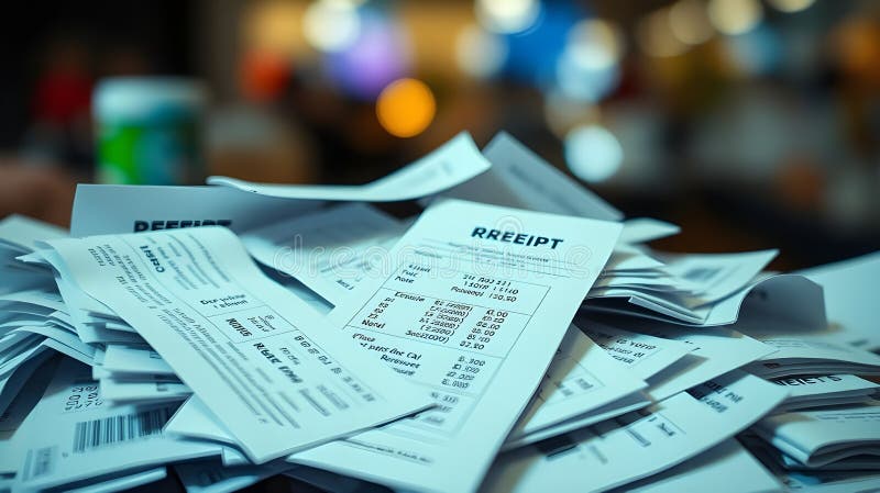 A Pile of Receipts Representing daily Spending Stock Illustration ...