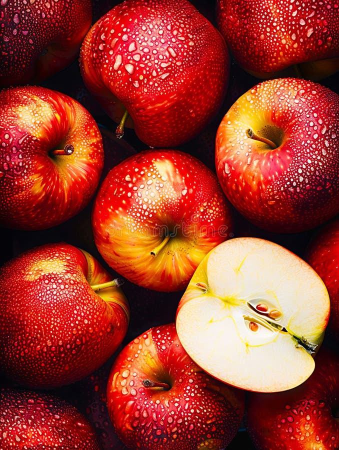 A Pile of Red Apples with Water Droplets on Them Stock Image - Image of creating, arranged ...