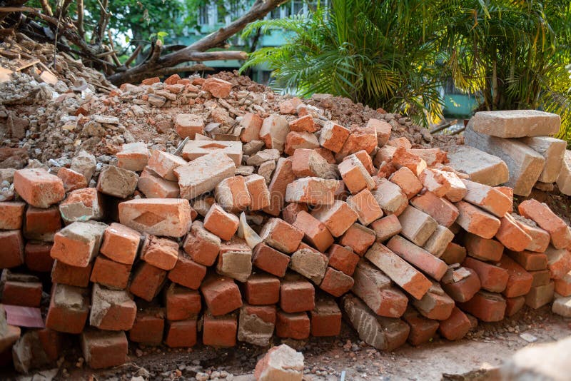 Pile of Red Bricks during Building Construction Stock Image - Image of ...
