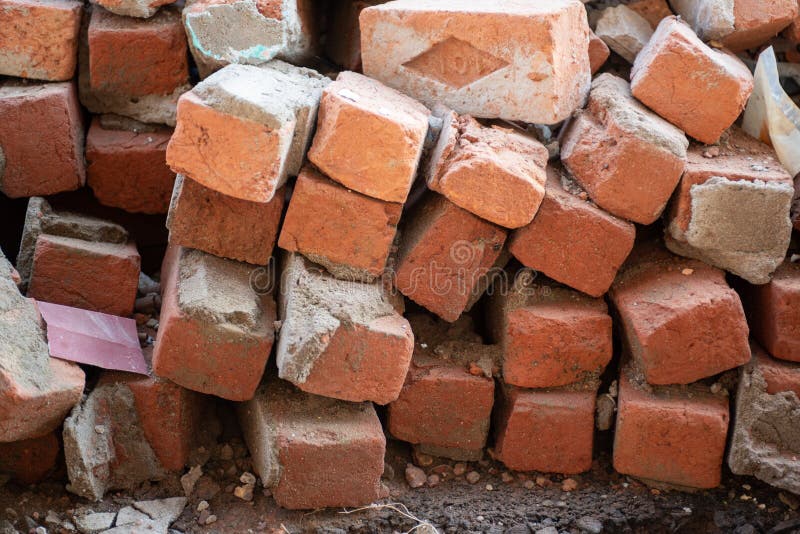 Pile of Red Bricks during Building Construction Stock Image - Image of ...