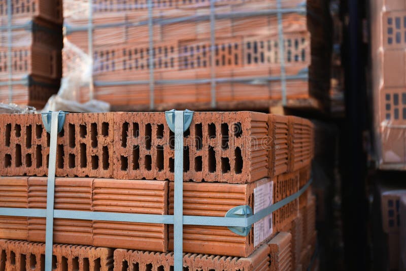Pile of Red Bricks Outdoors. Building Materials Wholesale Stock Photo ...