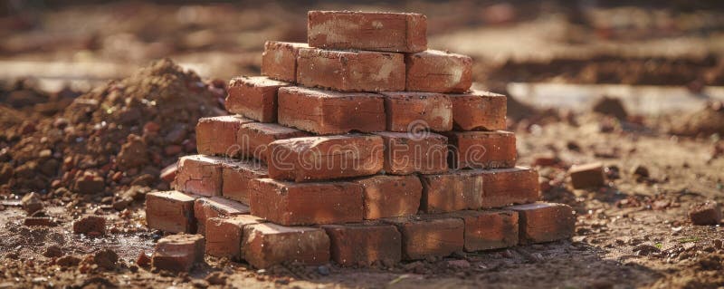 Pile of Red Bricks Stacked on Construction Site in Daylight Stock Image ...