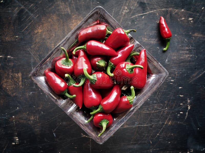 Pile of Red Chilli Peppers on Silver Ash Tray Stock Photo - Image of ...