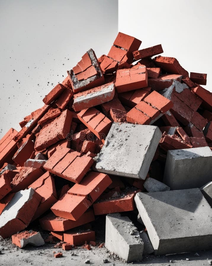 Pile of Red Cracked Bricks and Concrete Waste Debris. Stock Photo ...