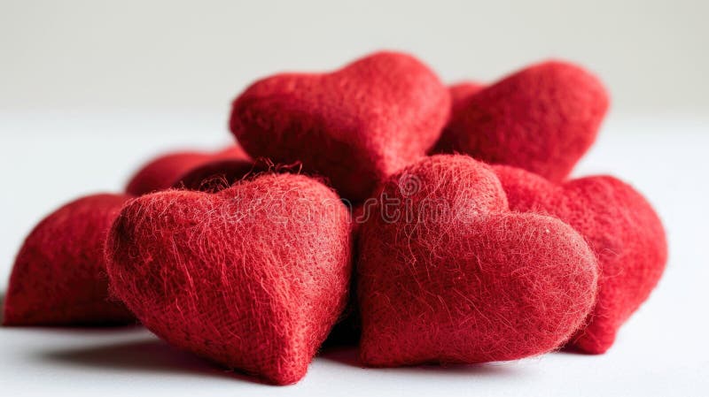 A Pile of Red Felt Hearts on a White Surface. Perfect for Valentine S ...