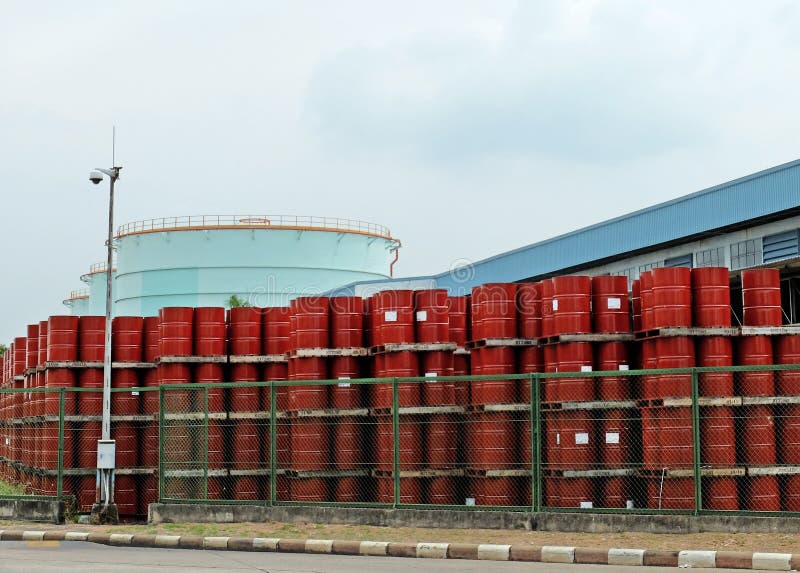 Pile of Red Fuel Tanks at Dawn Stock Photo - Image of factory, pile ...