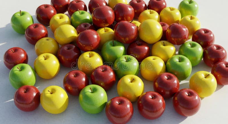 Pile of Red Green and Yellow Shiny Apples on White Background Stock ...