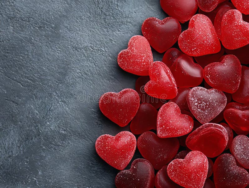A Pile of Red Heart Shaped Gummy Bears on a Black Surface Stock Photo ...