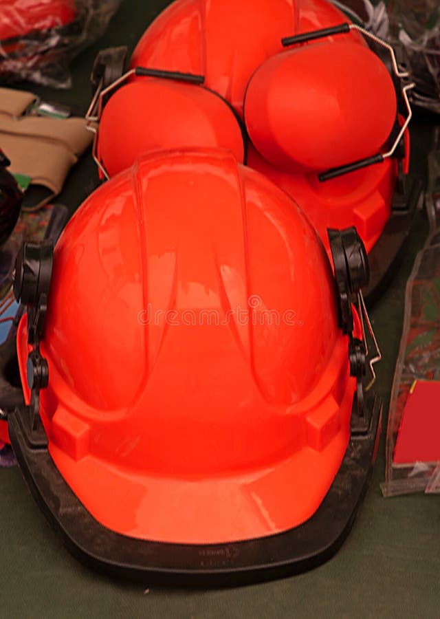 Pile of red helmets stock image. Image of industry, construction ...