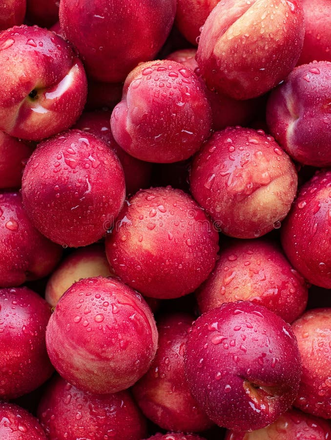 A Pile of Red Peaches with Water Droplets on Them Stock Photo - Image ...