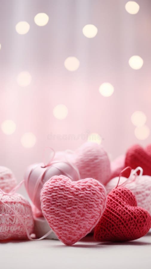A Pile of Red and Pink Yarn Hearts on a Table, AI Stock Image - Image ...