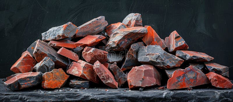Pile of Red Rocks on Black Surface Stock Image - Image of geology ...