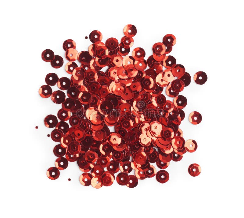 Pile of Red Sequins Isolated on White, Top View Stock Image - Image of ...
