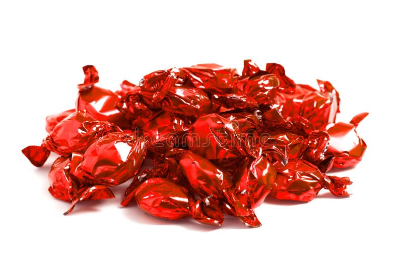 Pile of Red Wrapped Candy Isolated on a White Background Stock Image ...