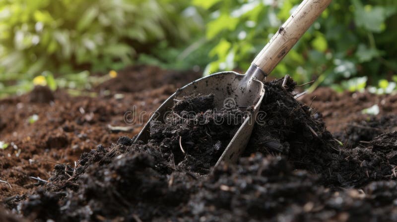 A Pile of Rich Dark Compost Being Turned by a Pitchfork. the Compost is ...