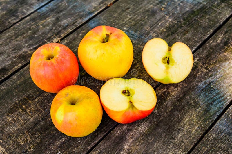 Pile of the Ripe Apples on Wooden Table Stock Image - Image of autumn ...
