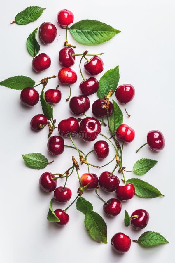 A Pile of Ripe Cherries on a White Surface. Perfect for Food and Fruit ...
