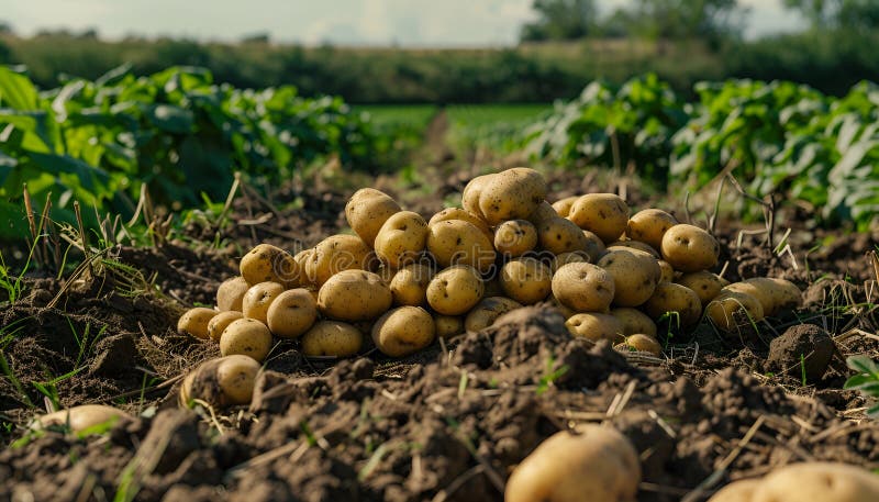 Pile of Ripe Potatoes on the Ground in Field Stock Illustration ...