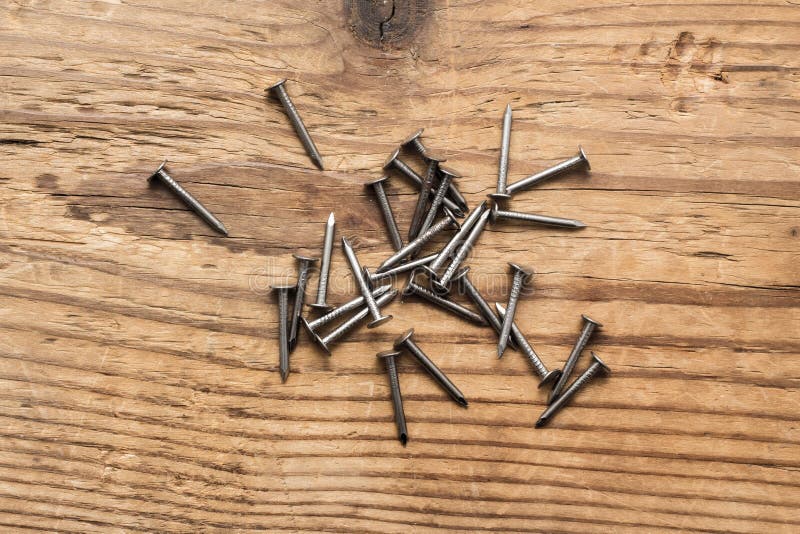 Pile of Rivets, Nails on Wooden Ground Stock Image - Image of repair ...