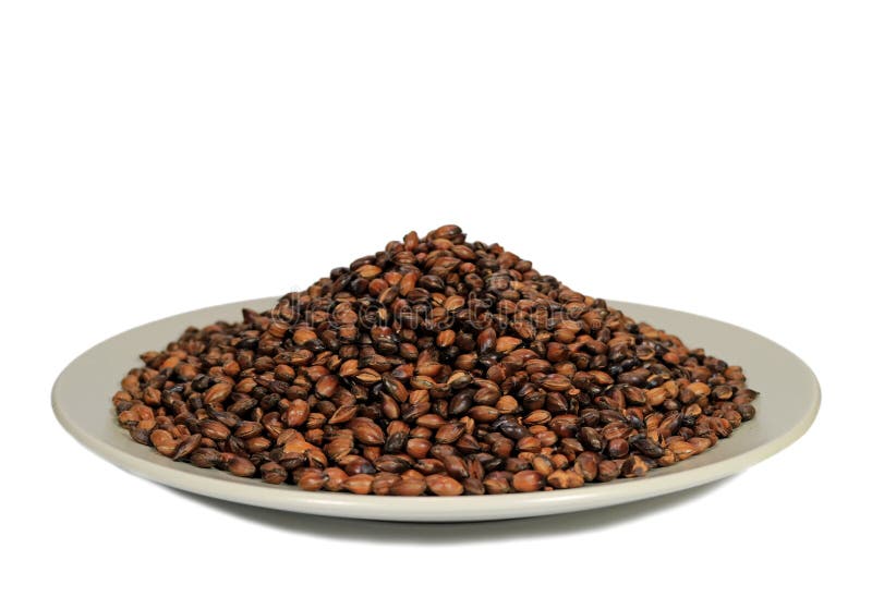 Plate Of Roasted Barley For Japanese Barley Tea Or Mugicha On Dark ...