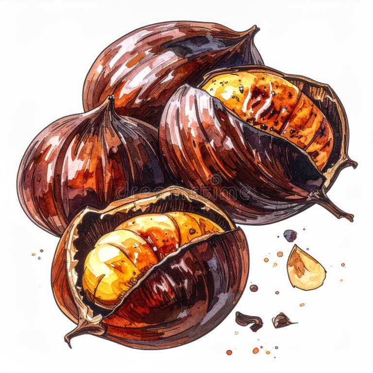 Pile of Roasted Chestnuts with Dark Brown Shells on White Background ...